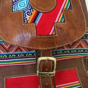 handmade in Peru | Bags | Peruvian Fabric And Leather Bottom Backpack ...